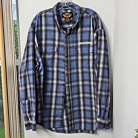 Harley-Davidson | Shirts | Great Harley Davidson Mens Soft Blue Flannel ...